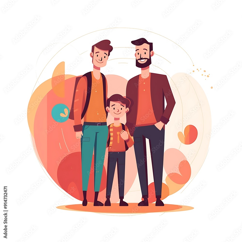 Two Dads and Their Son Standing Together in Front of a Colorful ...