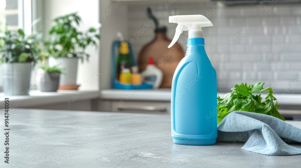 Cleaning home table sanitizing kitchen table surface with disinfectant ...