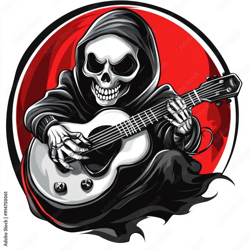 Cartoon illustration of skull playing guitar, AI generated Image Stock ...