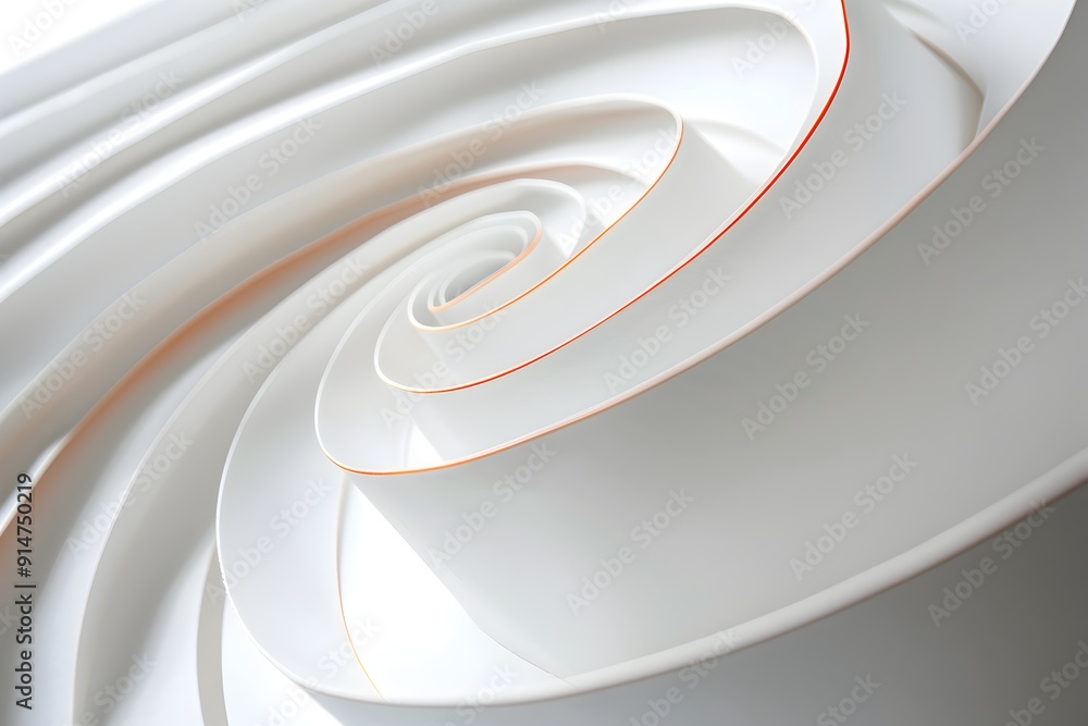 White background, spiral paper art installation creating light and ...
