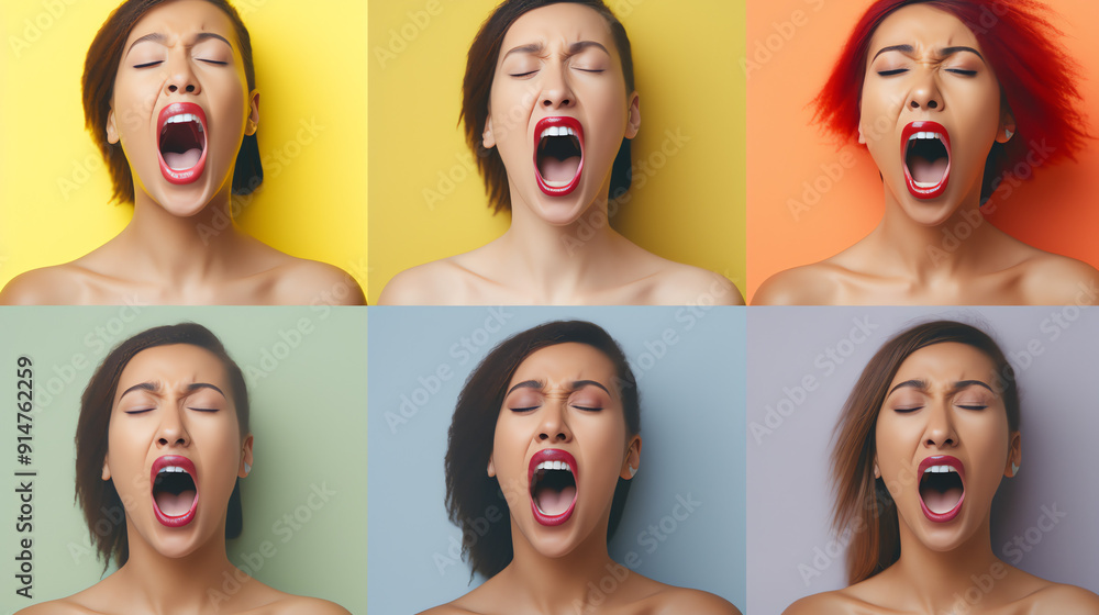 six photos of a woman with her eyes closed and mouth wide open ...