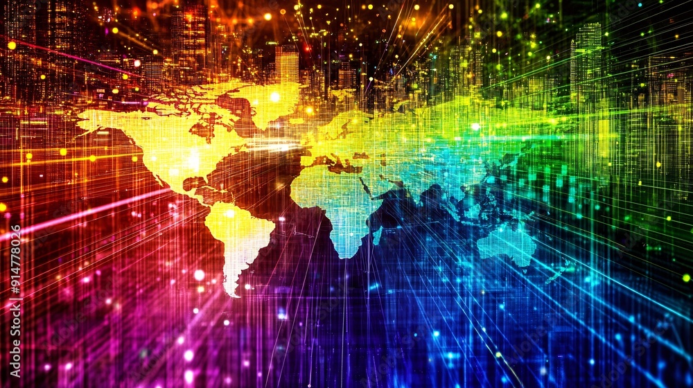 A futuristic representation of a global technology network map ...