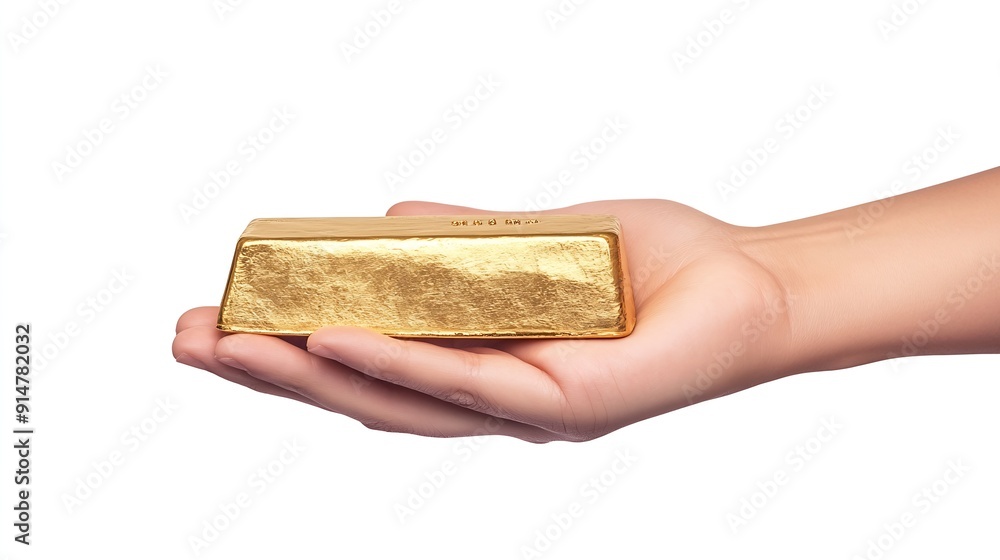 Hand holding Gold bar isolated on white background Hand holding a Gold ...