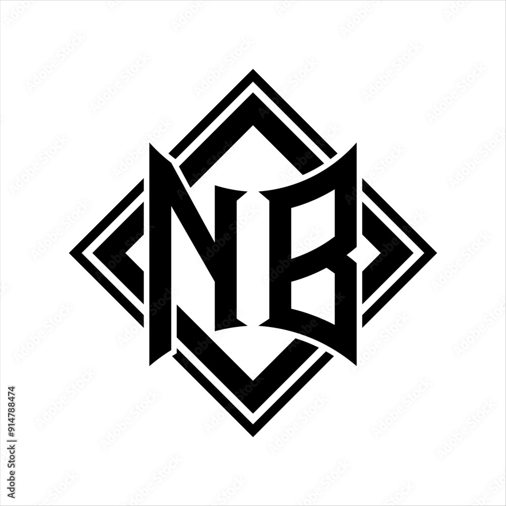 NB Letter logo with abstract shield shape with square black outline on ...