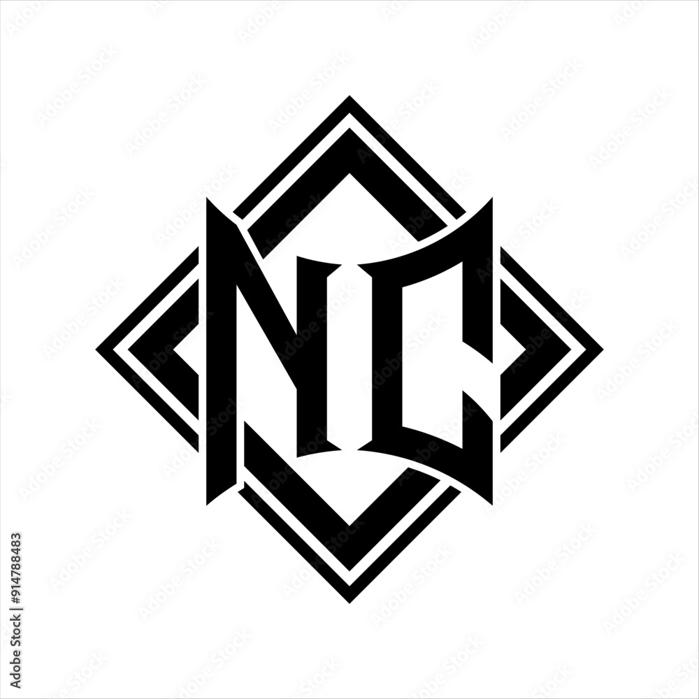 NC Letter logo with abstract shield shape with square black outline on ...