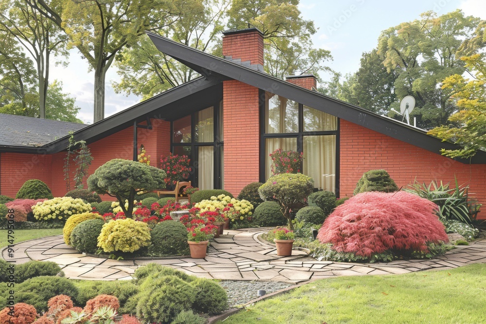 Traditional red brick home with a modern redesign incorporating lush ...