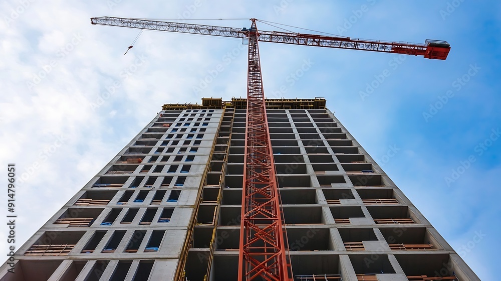 Skyscraper Construction Tower Crane on formworks on construction site ...