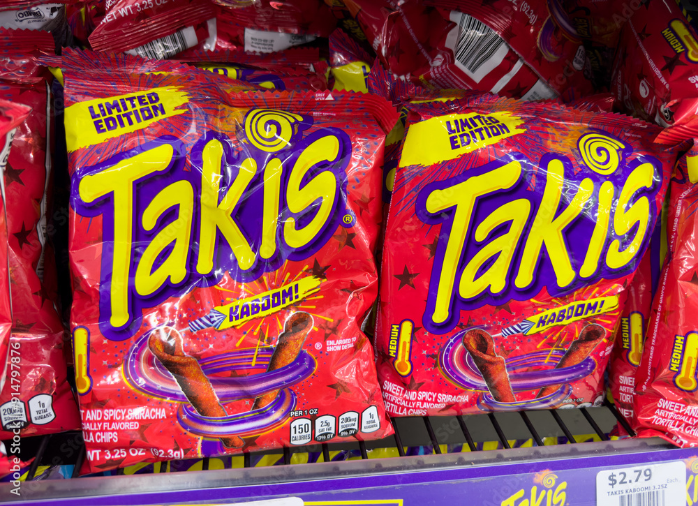 Takis limited edition Kaboom version of seasoned corn chips. Stock ...