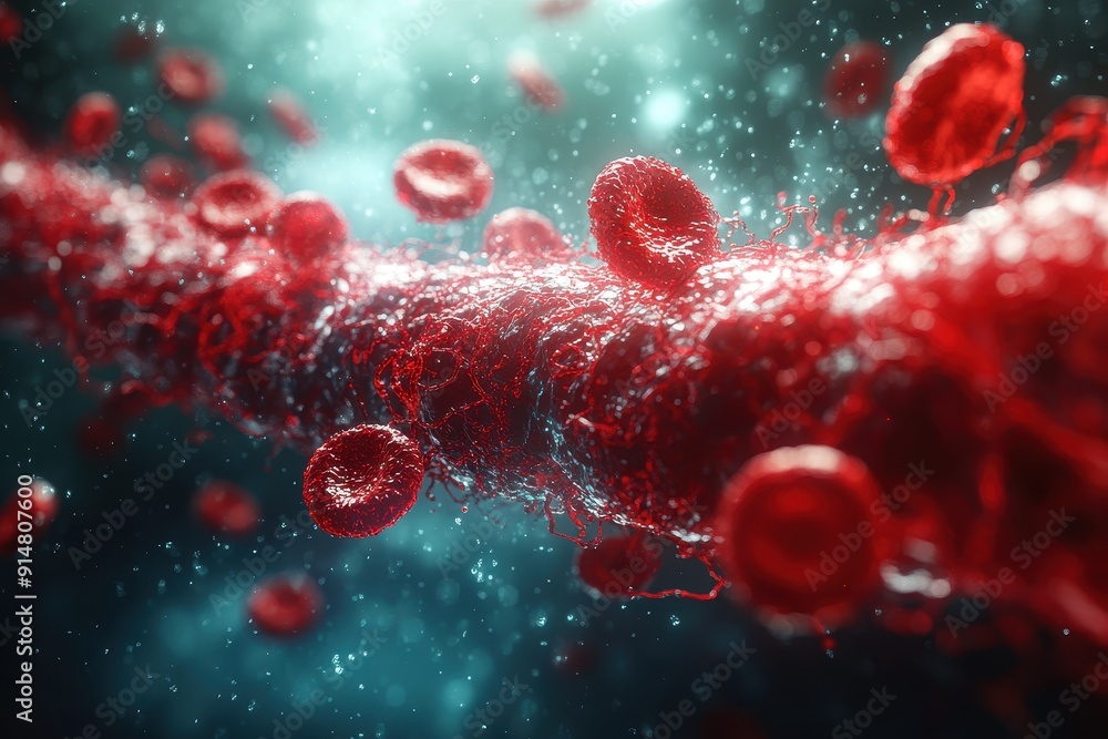 3D Render of Red Cells Flowing in the Body, Close-Up View, Highly ...