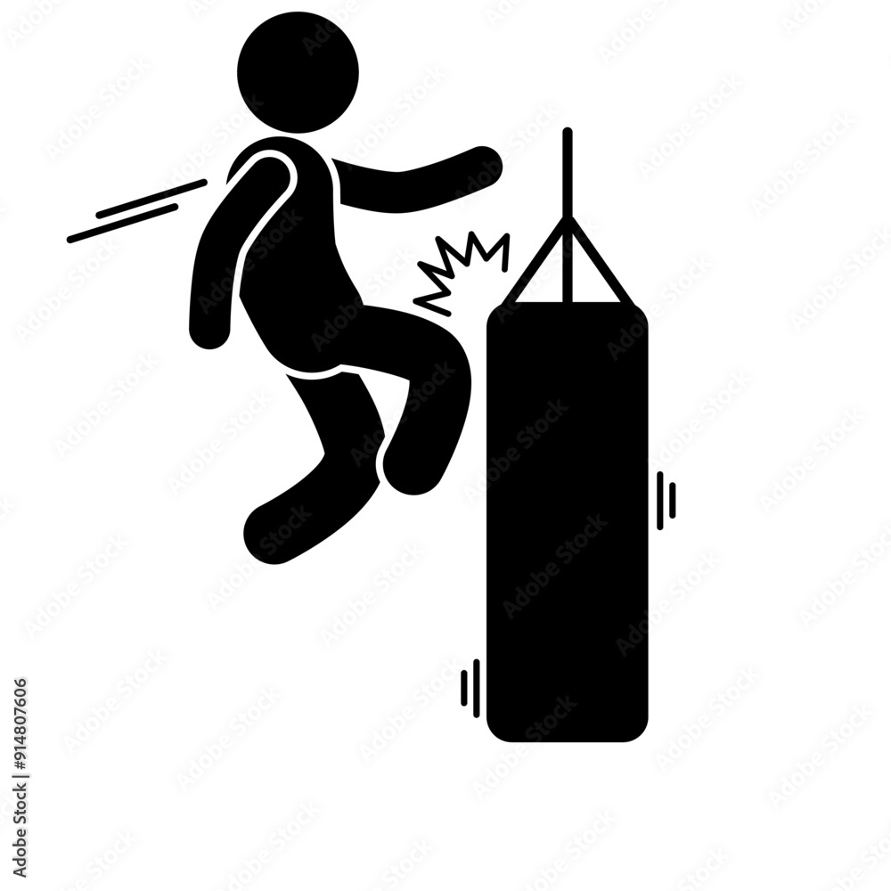 illustration of a flat stick figure character hitting and kicking a ...