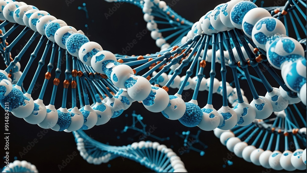 DNA, con su doble hélice, vista microscópica, realista, detallada ...