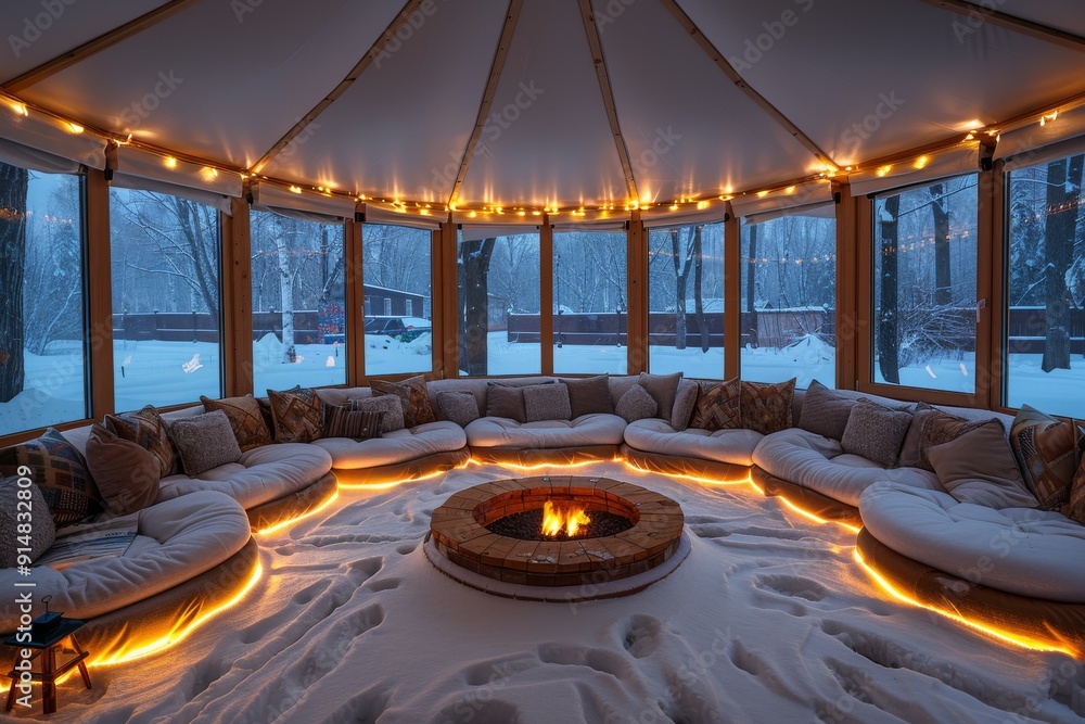 Luxurious mountain view yurt with circular design and panoramic windows ...