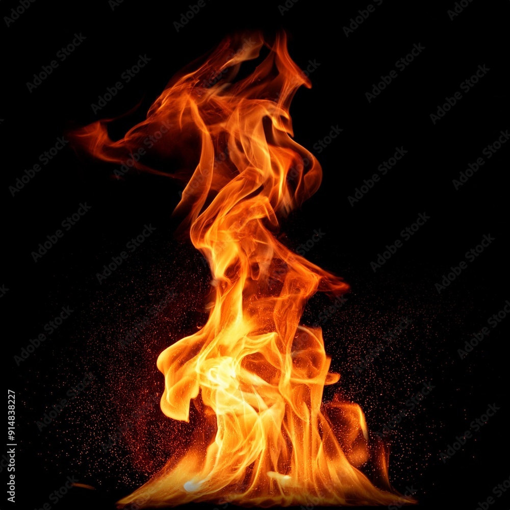 Burning flames, fire burning, flames rising high, dramatic movement ...