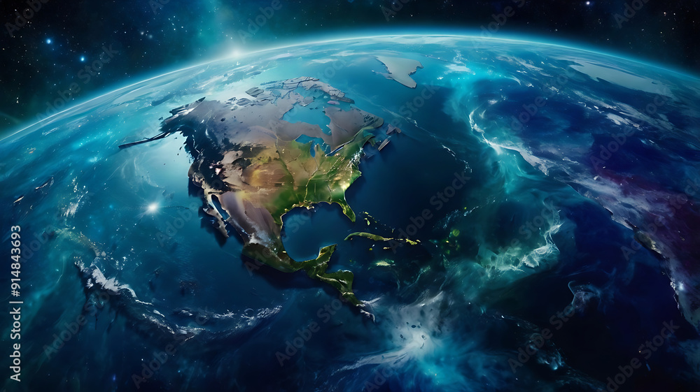 Foto de A shimmering nebula casting its colorful light across a barren ...