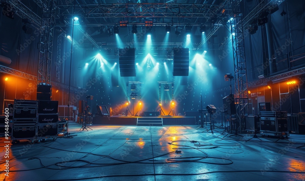 A Live stage production being built in a center stage type venue. Stage ...