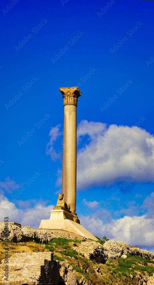 Close up of the majestic Pompey's Pillar,a Roman corinthian victory ...