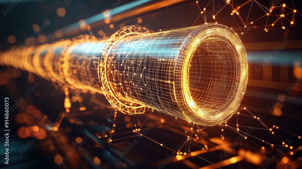 Abstract low-poly oil pipeline structure with interconnected lines and ...