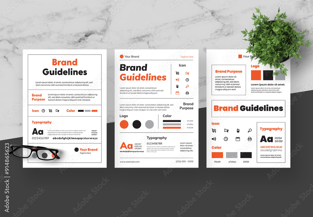 White and Orange Minimalist Clean Brand Guidelines Stock Template ...