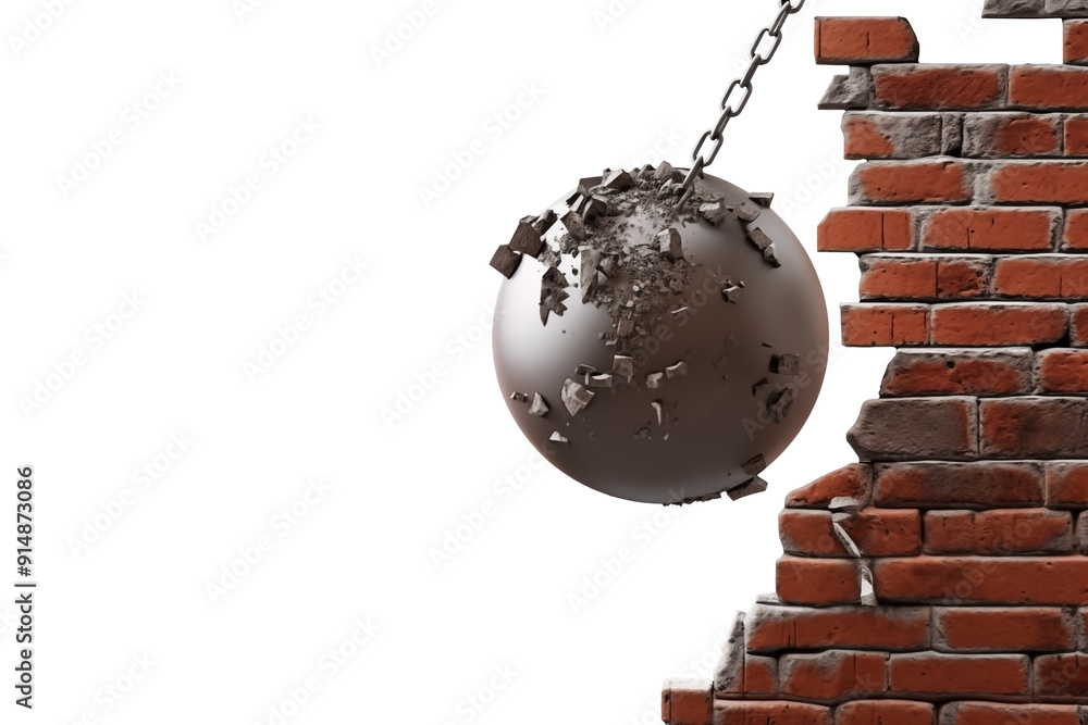 Wrecking ball Attached to a chain Destroying a brick wall PNG isolated ...