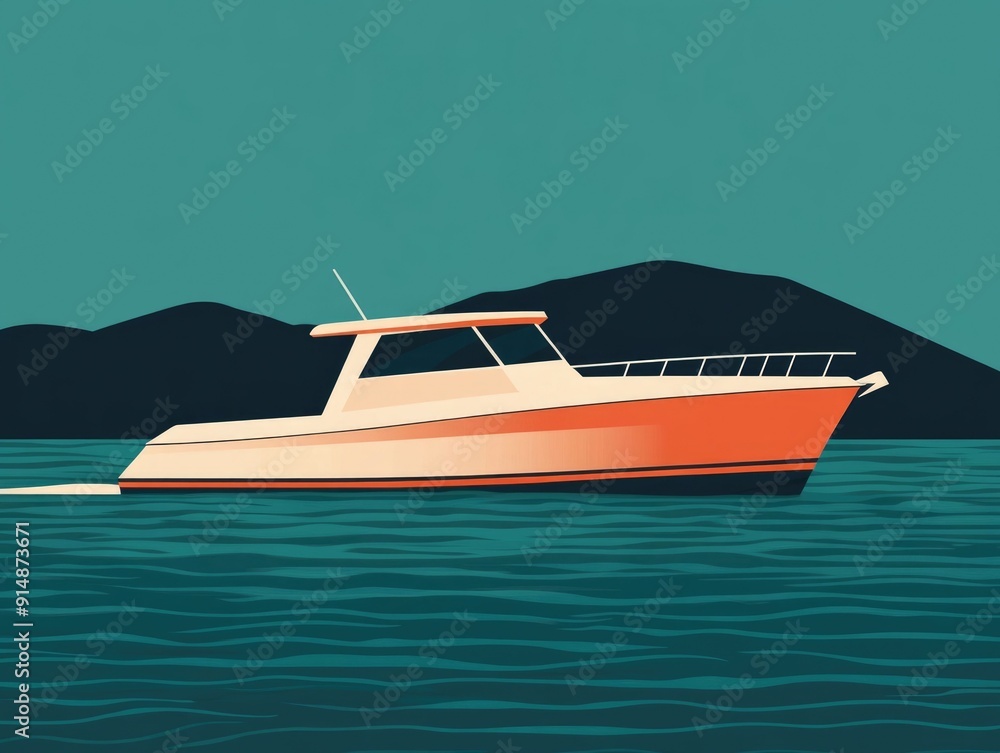 Stylized Sleek Boat Design with Streamlined Lines and Art Deco Revival ...