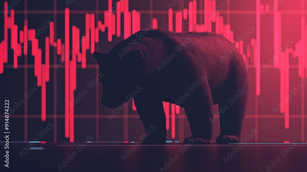 Powerful depicting a bear symbol aggressively crushing a market chart ...