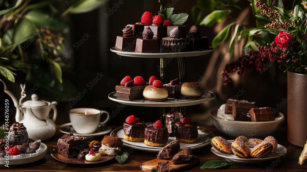 Depict the pleasure of indulgent treats like chocolates, pastries, or ...