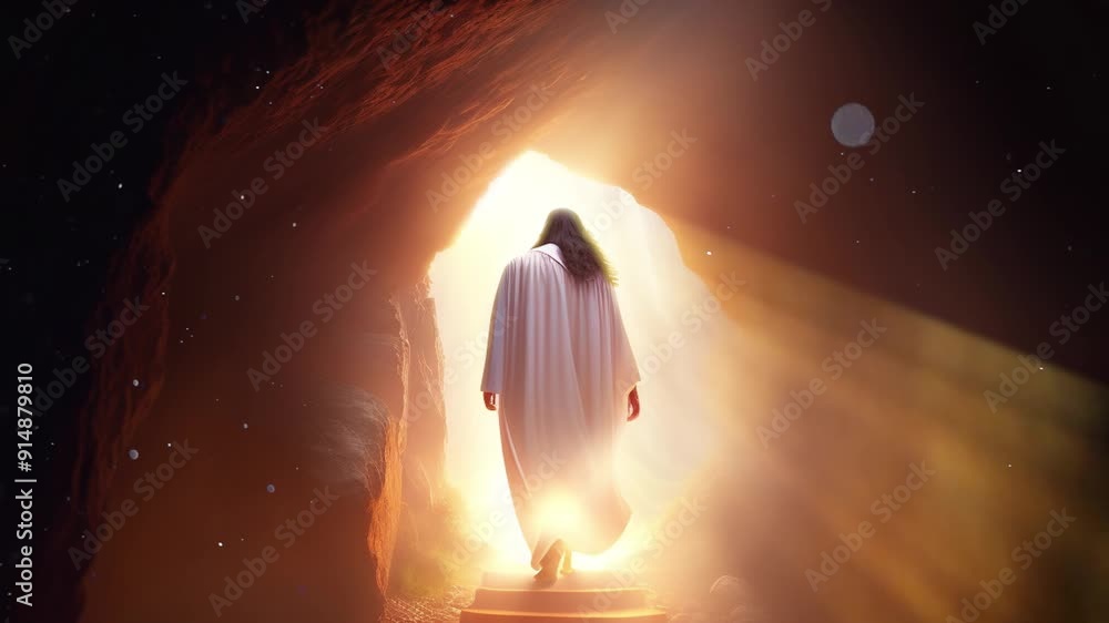 Jesus Christ rising from the tomb, christian background, motion loop ...