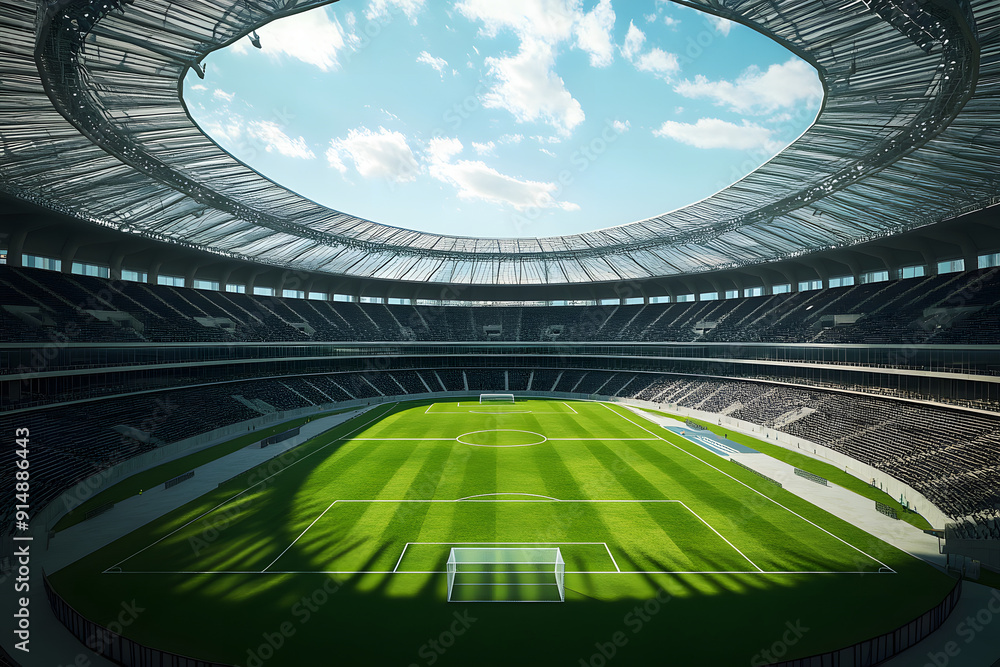 Football Stadium with Expansive Stands Fully Covered by a Modern Roof ...
