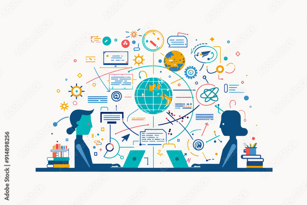 design abnormal body type big body small head of two human working ...