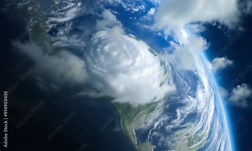 A detailed satellite view of Earth shows a massive hurricane forming ...