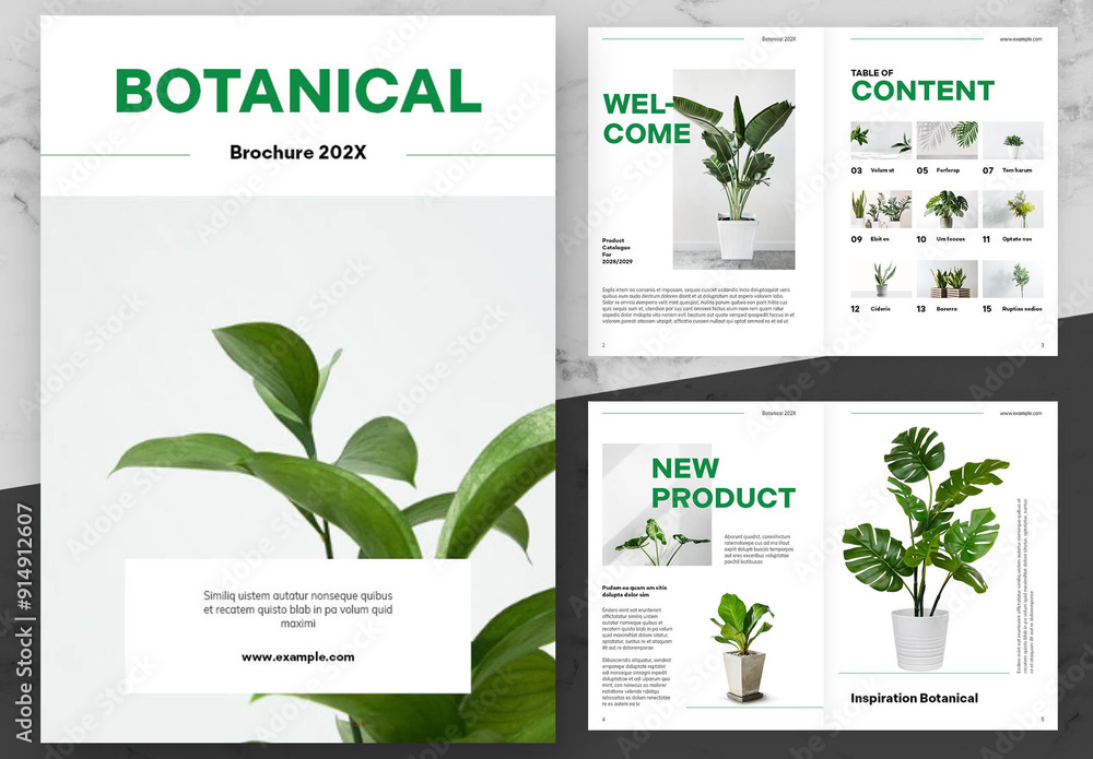 Green and White Floral Botanical Catalogue Stock Template | Adobe Stock