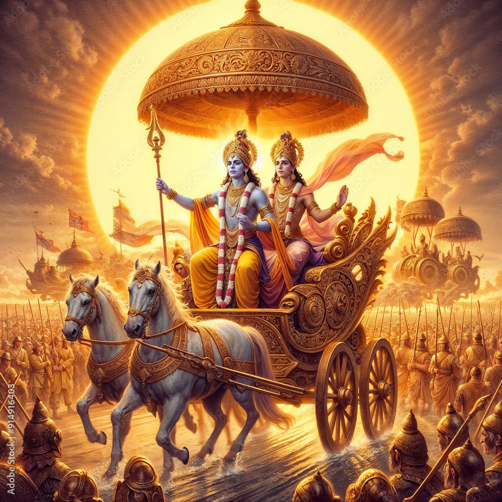 Lord Krishna and Arjuna in the Chariot Stock Illustration | Adobe Stock
