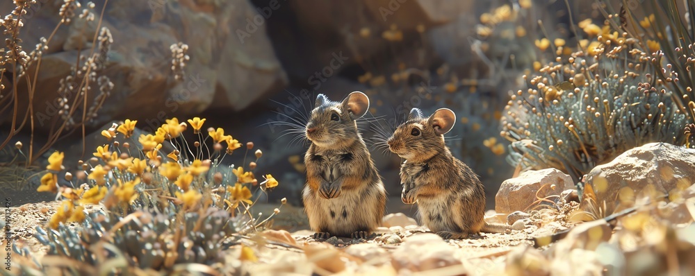 Endangered rodents gathering seeds from unique flora in a desert biome ...