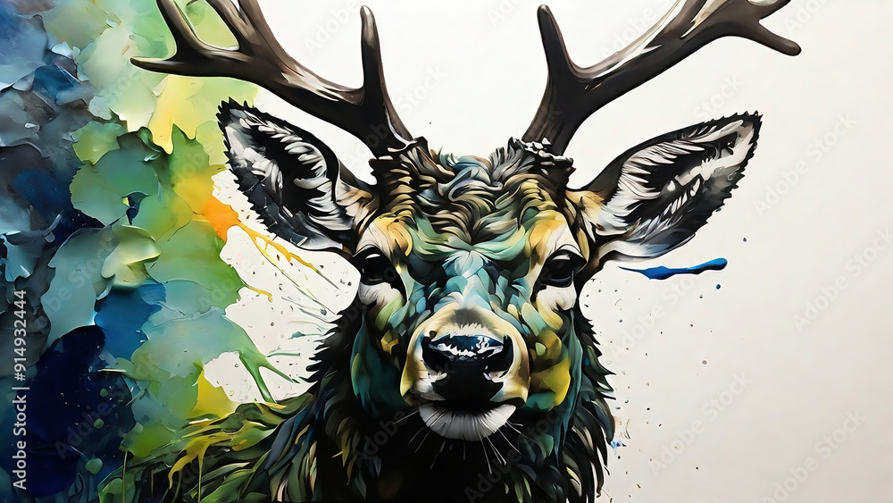 Green majestic buck deer with antlers melting and is melted green ...