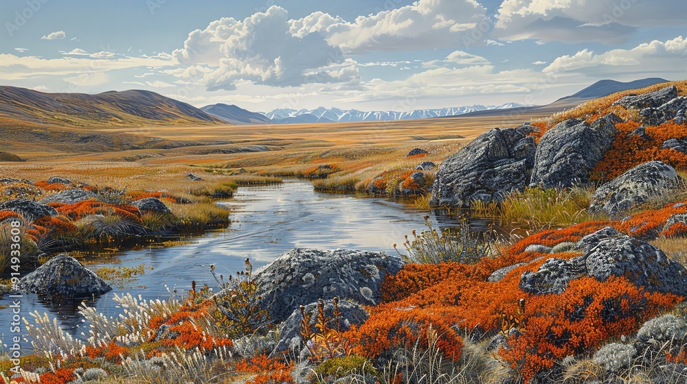 Tundra landscape with reintroduced plant species, highlighting ...