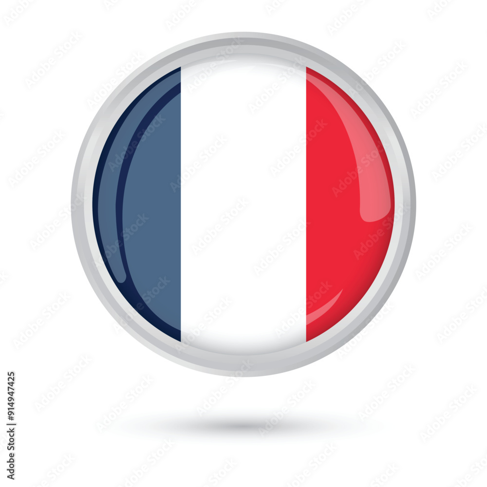 France Flag. Flag of France round glossy shiny vector illustration ...