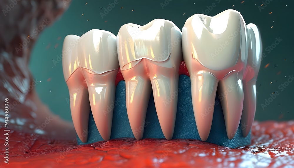Exquisite 3D model of teeth shows white teeth and red gums, with vivid ...