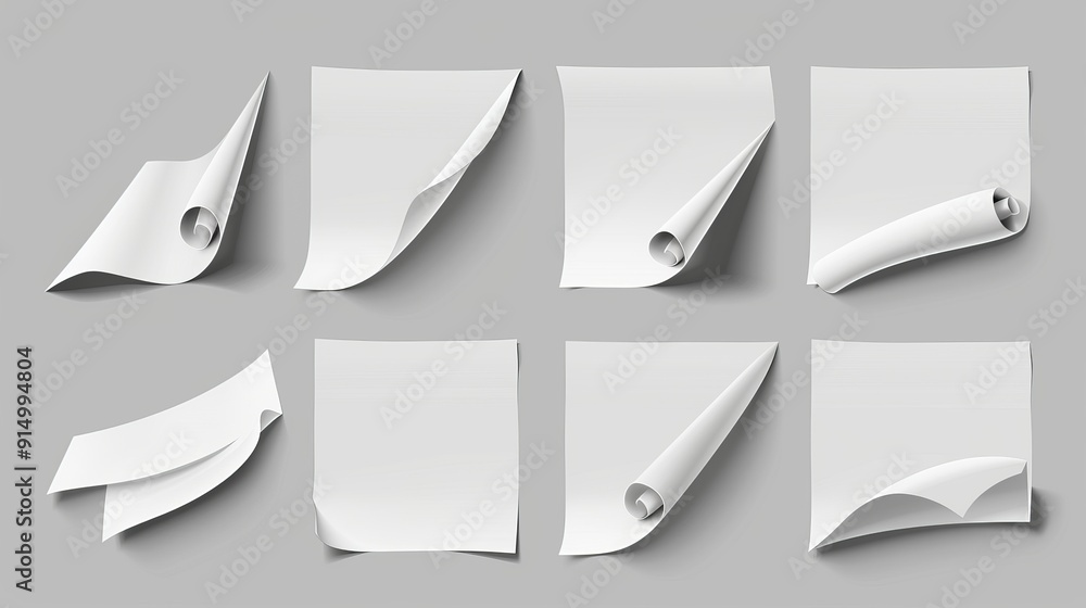 Paper page with curled corners. Realistic 3D vector featuring a ...