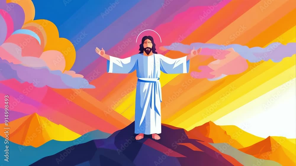 Jesus christ transfiguration in rays of holy light on top of the ...