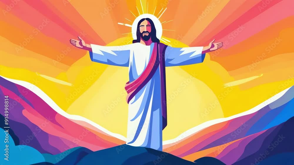 Jesus christ transfiguration in rays of holy light on top of the ...
