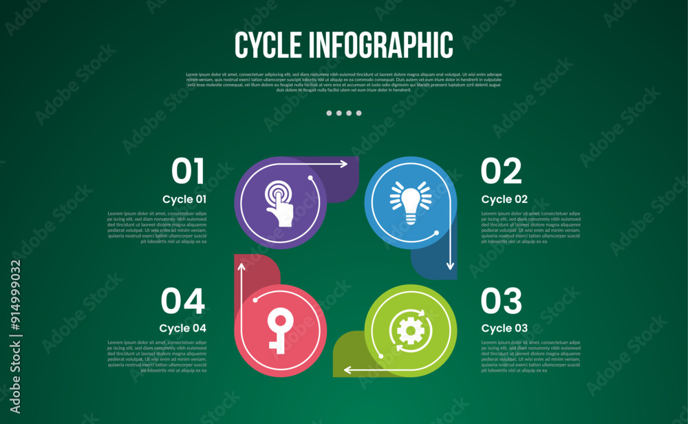 cycle infographic with circle on square structure with line arrow ...