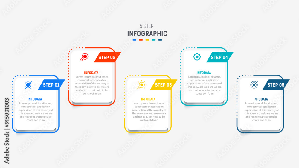 Five Step Infographic design element template for presentation. info ...