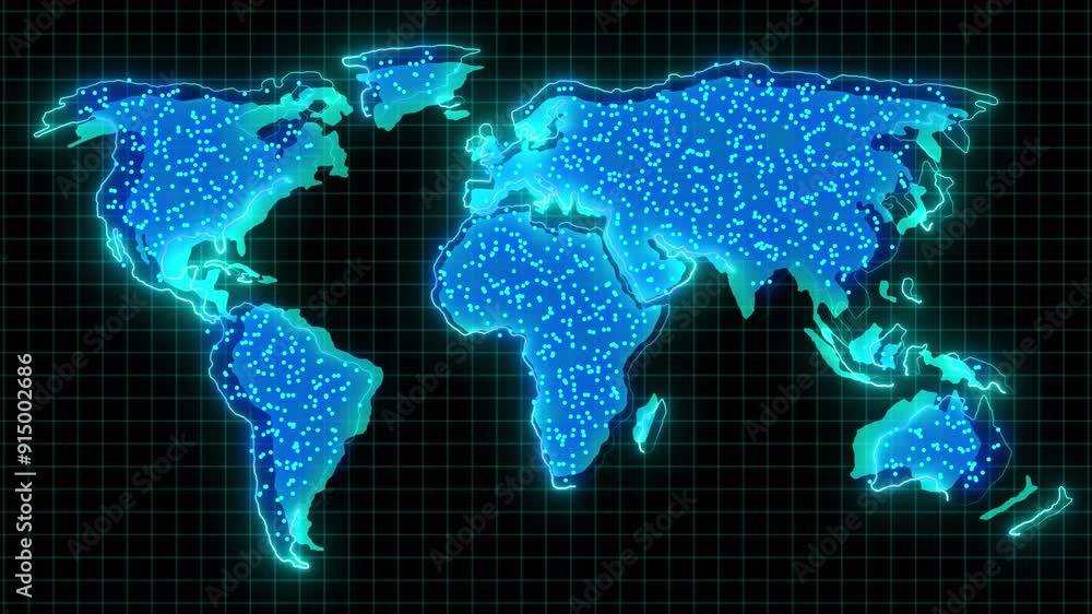 World map from glowing blinking particles. Digital planet Earth. World ...