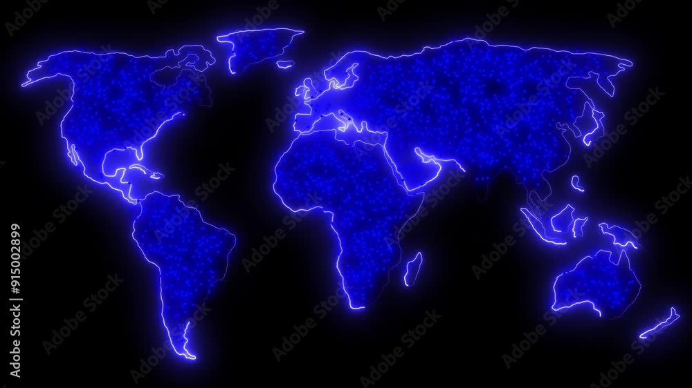 World map from glowing blinking particles. Digital planet Earth. World ...
