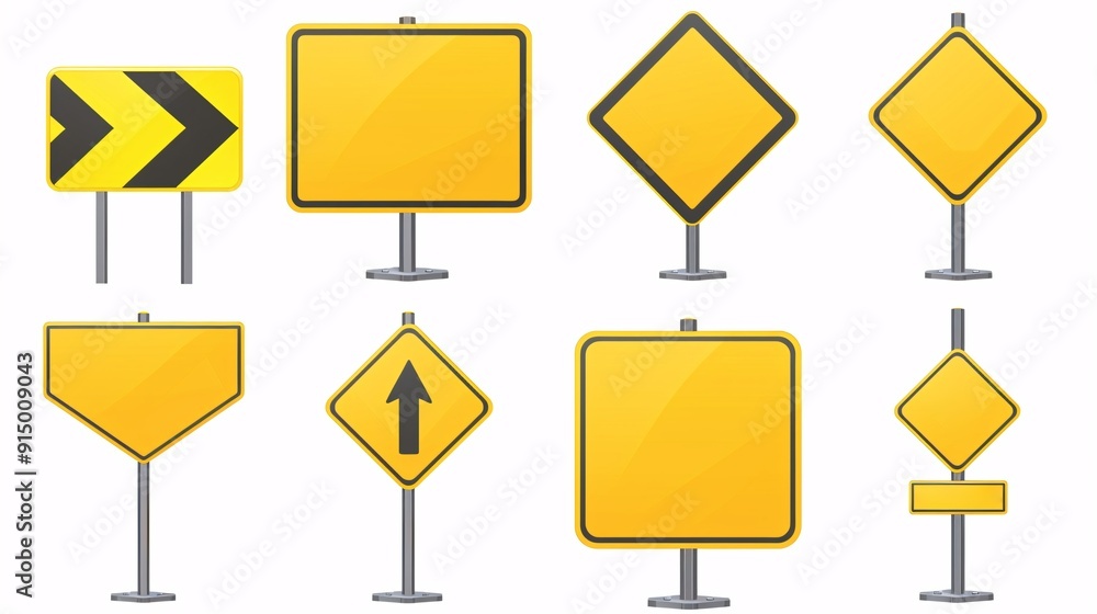 Authentic golden traffic sign. Separated indication charts. Empty ...