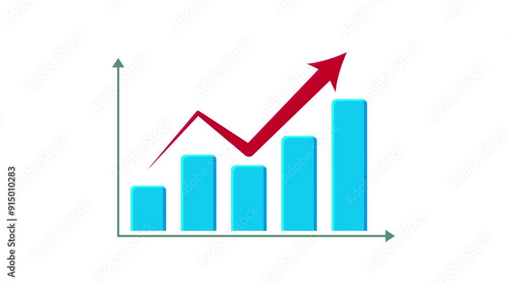 Animated graph rising up and dollar coins. animated video. Graph or ...