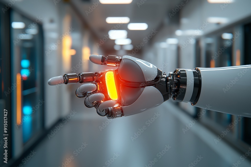 Robotic arm with glowing red elements symbolizing the intersection of ...