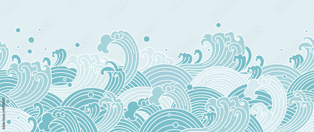 Japanese blue wave background vector. Wallpaper design with blue and ...