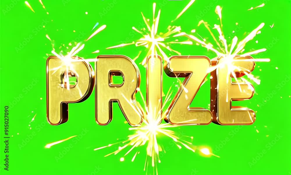 Gold text effect “prize” sparkling animation on green screen background ...