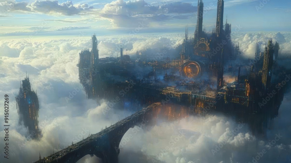 Floating City in the Clouds Stock Illustration | Adobe Stock